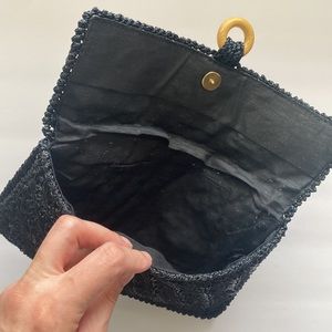 Vintage | Bags | Vintage Woven Fold Over Black Clutch Purse | Poshmark